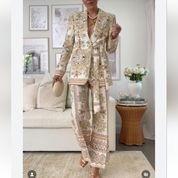 Zara | Jackets & Coats | Zara Printed Linen Blazer | Poshmark